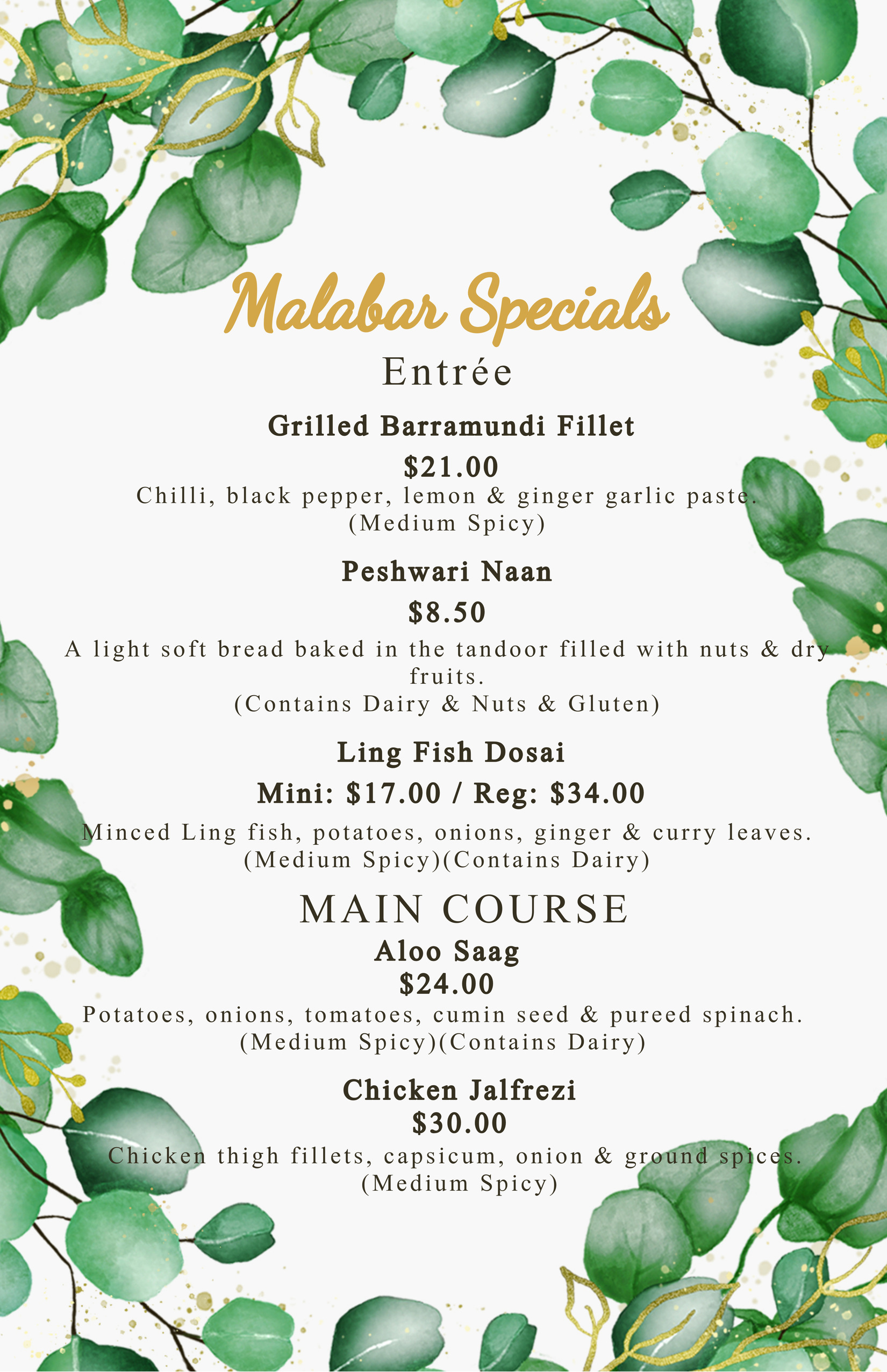 Malabar Specials – Indian Restaurant Sydney | Malabar Crows Nest