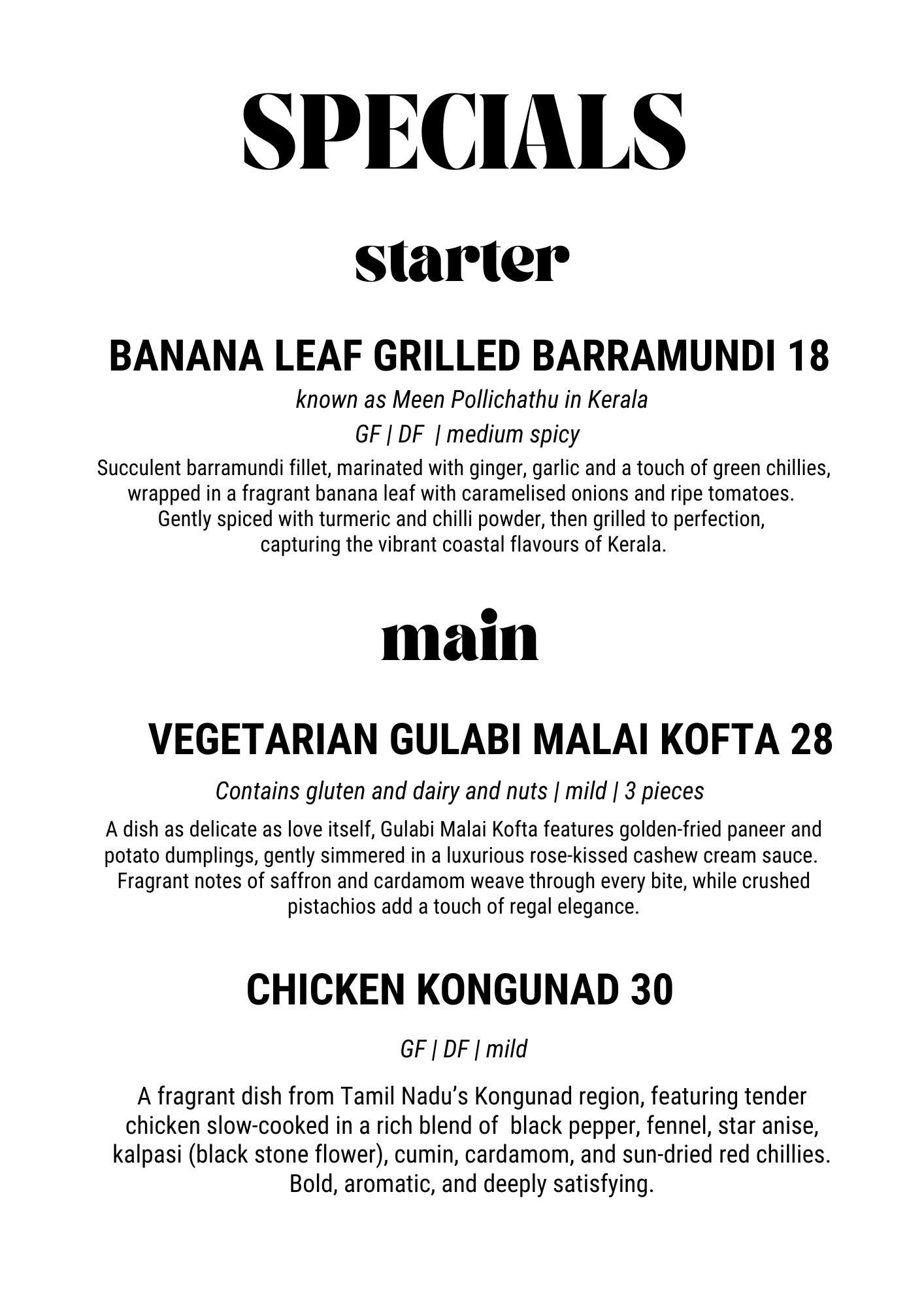 Specials – Indian Restaurant Sydney | Malabar Darlinghurst